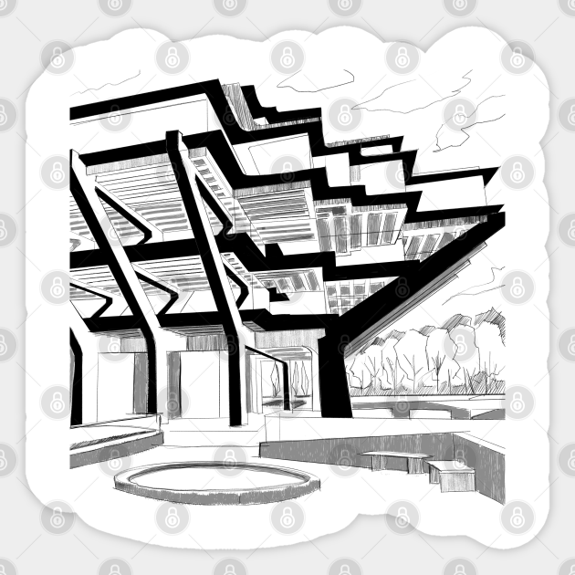 geisel library architecture in brutalism landscape art sketch ...