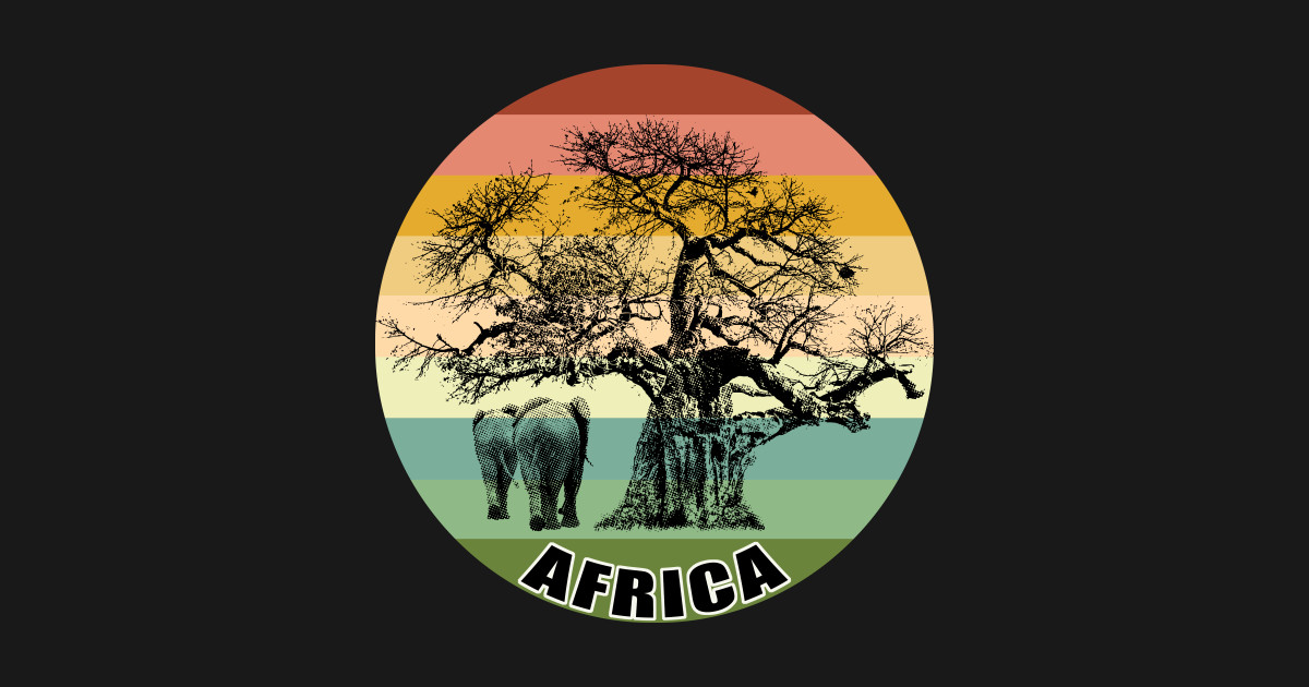 Baobab and Elephants on Vintage Retro Africa Sunset - Baobab - T-Shirt ...