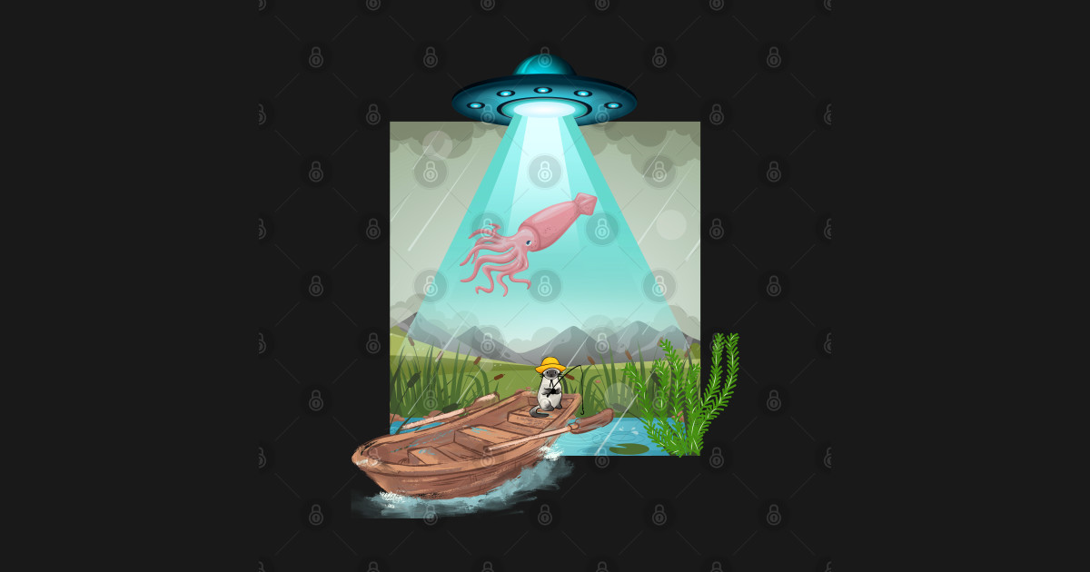 Catfish alien abduction novelty design . Original artwork. One of a ...