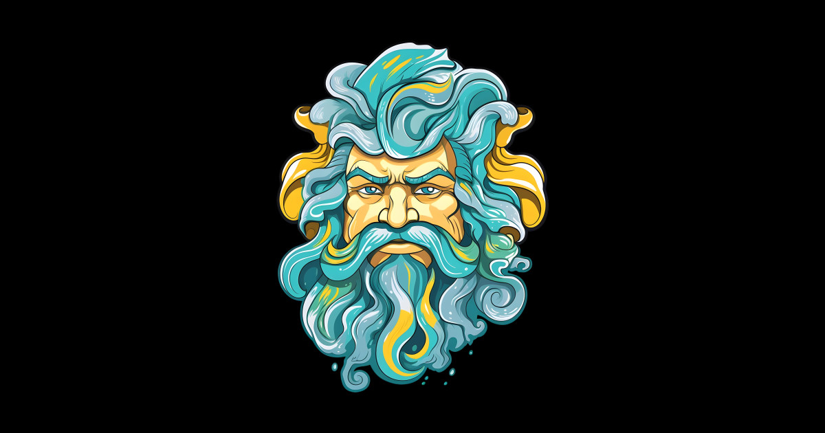 Greek God Poseidon, turquoise and yellow - Poseidon - Sticker | TeePublic