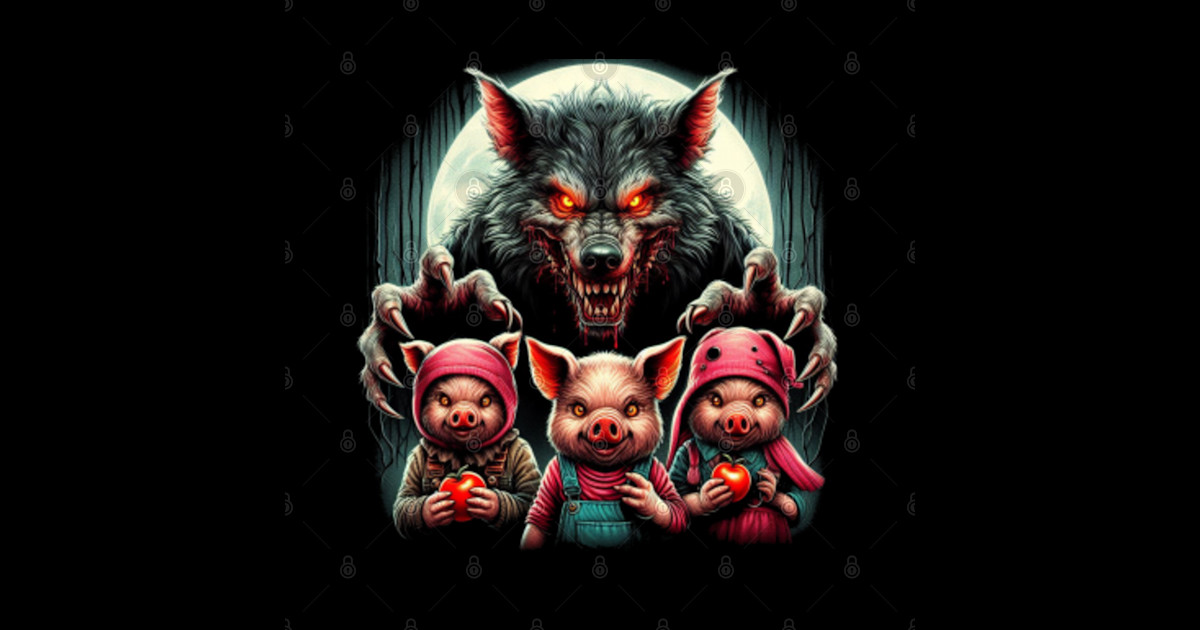 Pigs' Nightmares: Three Little Pigs Horror T-Shirt - Three Little Pigs ...