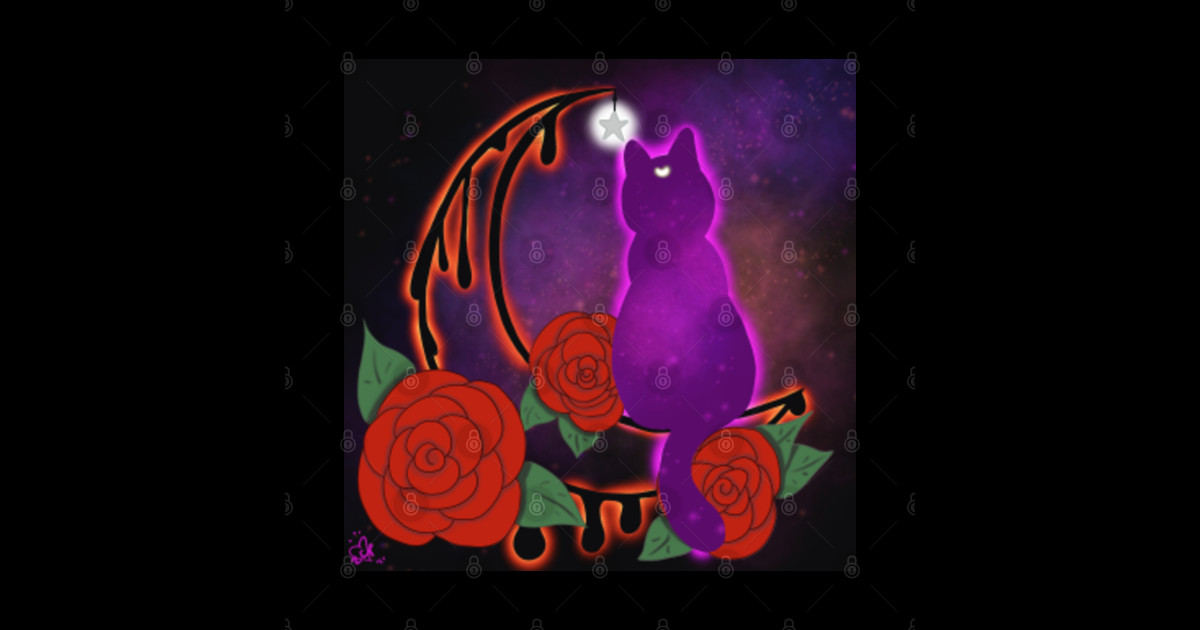 Drippy Moon Cat Tattoo Design (Dark version) - Goth - Magnet | TeePublic