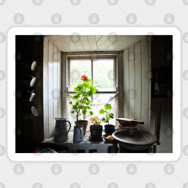 Still Life with Geraniums II - Vintage Kitchen - Sticker | TeePublic