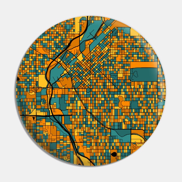 Denver Map Pattern in Orange & Teal - Denver Map - Pin | TeePublic