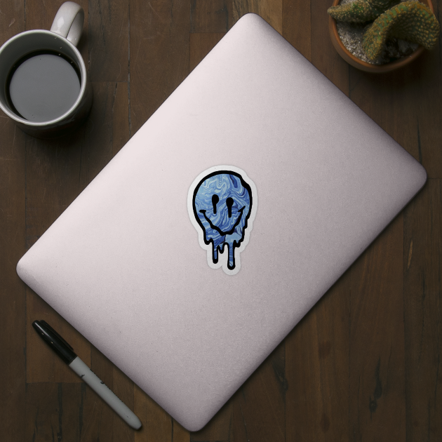 Blue Marble Drippy Smiley Face - Shaka - Sticker | TeePublic