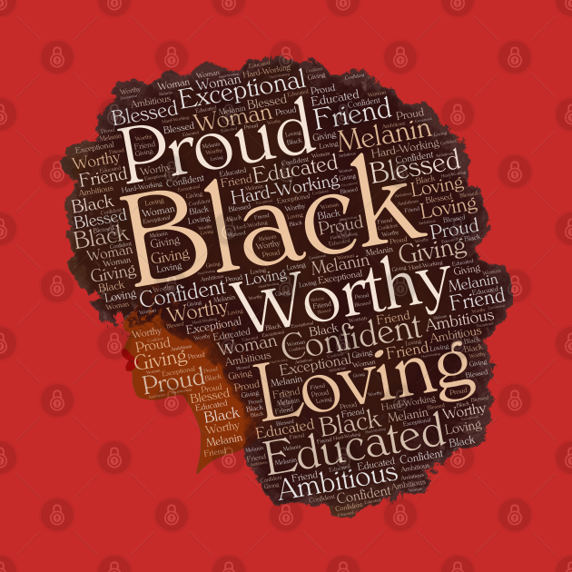 Proud Black Woman Words in Afro - Words In Afro - T-Shirt | TeePublic