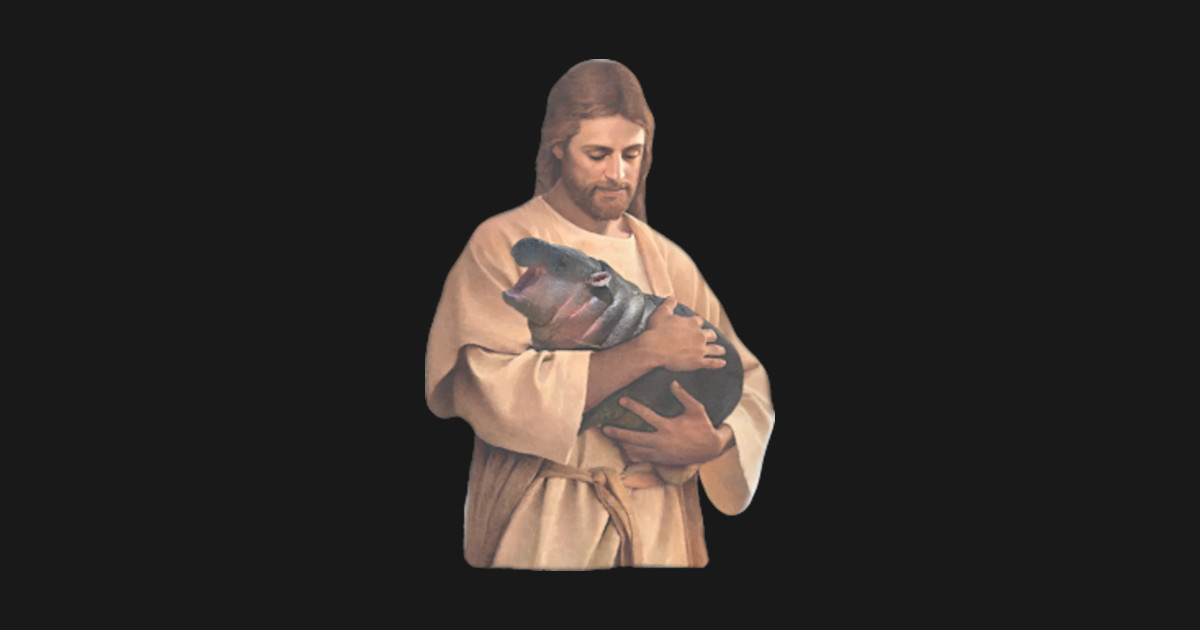Funny Meme TShirt, Jesus Holding Moo Deng the Hippo Joke - Moo Deng - T ...