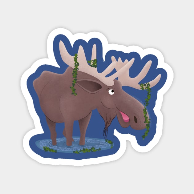 Funny happy moose cartoon illustration - Moose - Magnet | TeePublic