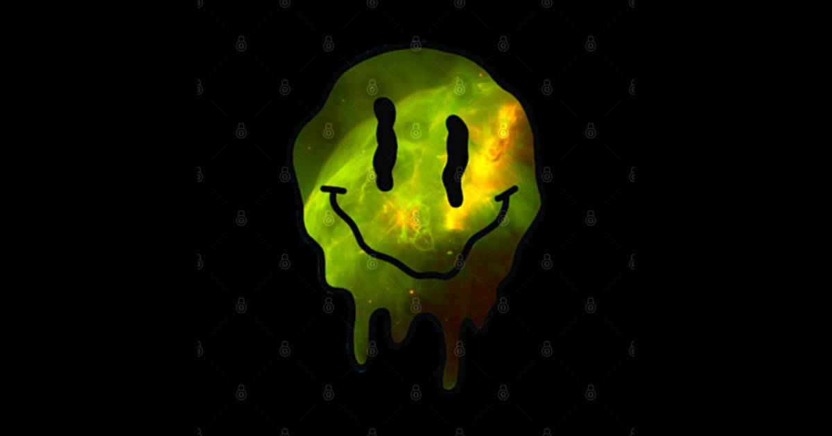Melting Smile - Green Galaxy - Smiley Face - T-Shirt | TeePublic