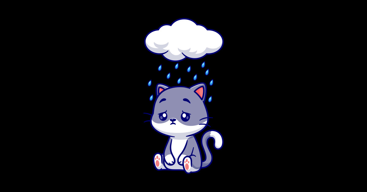Cute Sad Cat Sitting Under Rain Cloud Cartoon - Cute Sad Cat Sitting ...