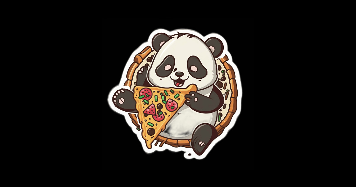 Cute Cartoon Panda Eating Pizza Funny Kawaii - Panda - Sticker | TeePublic