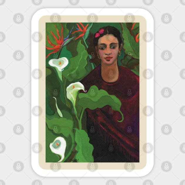 Frida with Calla Lilies and Birds of Paradise - Frida Kahlo - Sticker ...