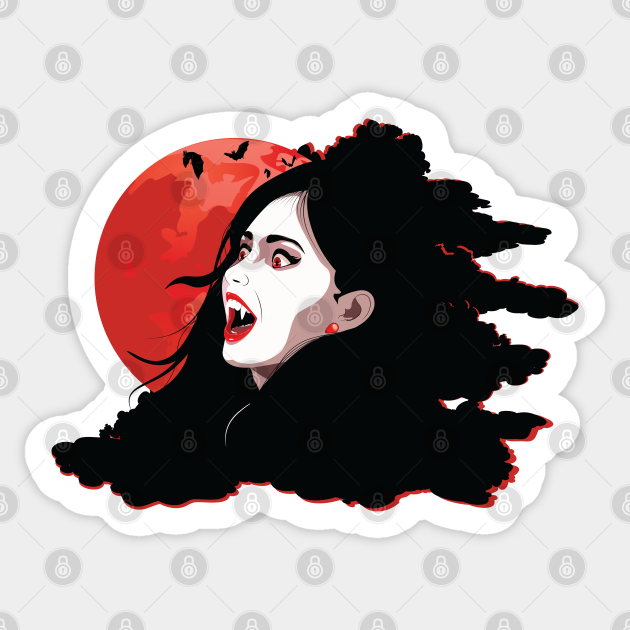 Vampire woman with red eyes and moon - Vampire - Sticker | TeePublic