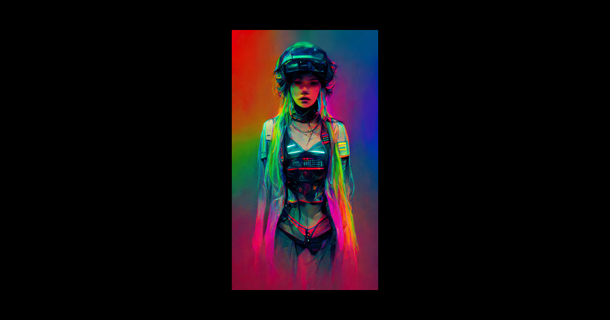 rainbow neon future pinup girl - Neon - Sticker | TeePublic