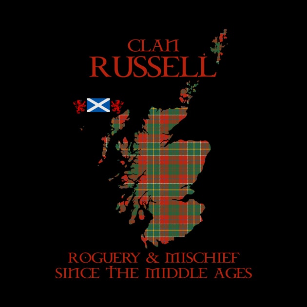 Clan Russell US tartan Scotland map Saltire flag and lion rampant ...