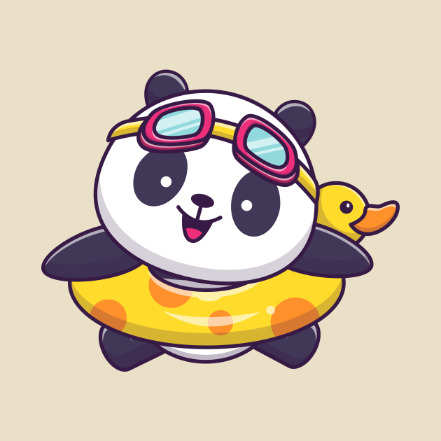 Cute Panda Floating With Duck Tires Cartoon - Panda - T-Shirt | TeePublic