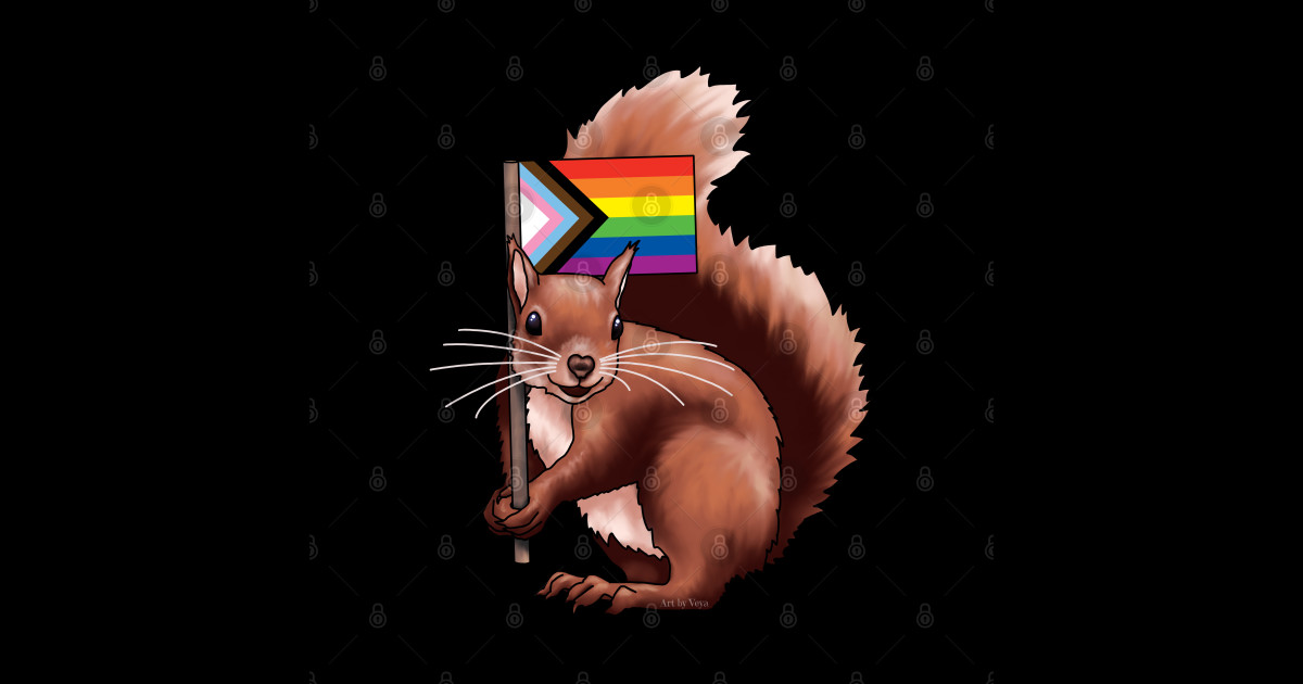 Squirrel with a Progress Pride Flag - Squirrel - Sticker | TeePublic