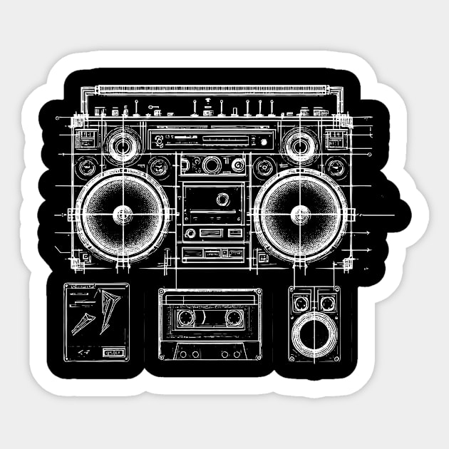 boombox blueprint wireframes design - Boombox - Sticker | TeePublic