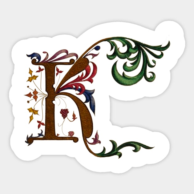 Illuminated Initial K - Letter K - Sticker | TeePublic