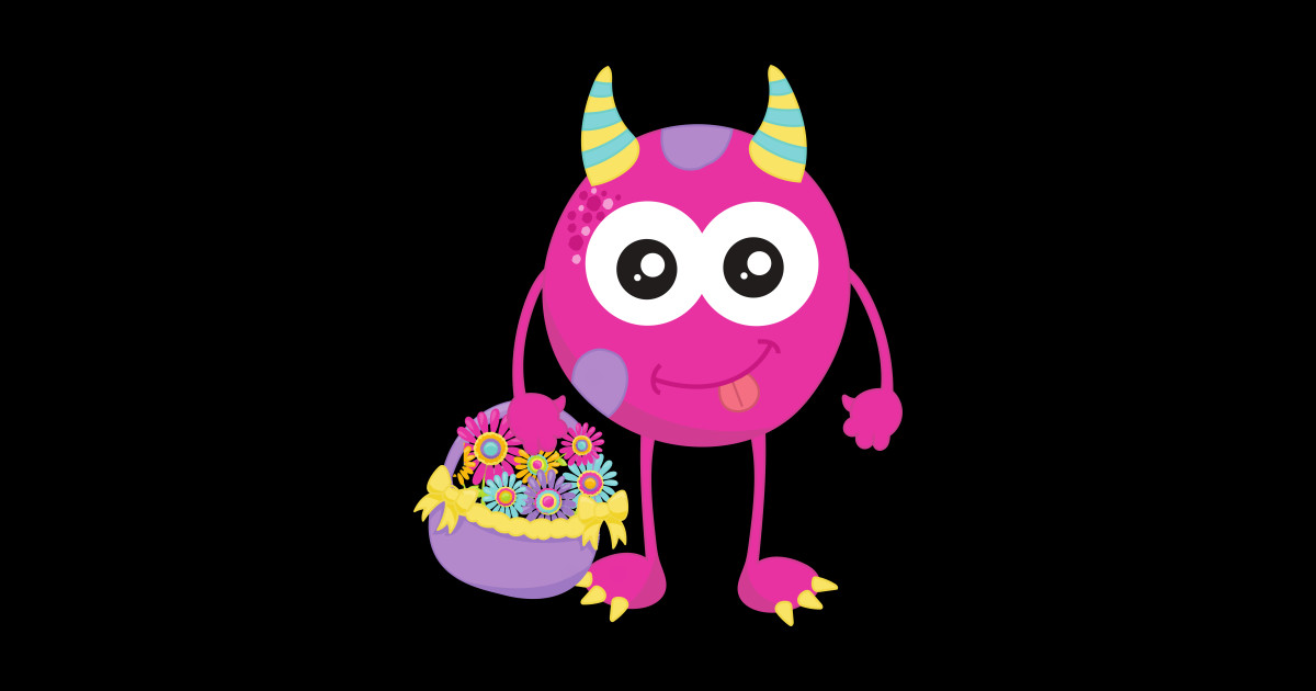 Spring Monster, Pink Monster, Horns, Flowers - Cute Monster - Sticker ...