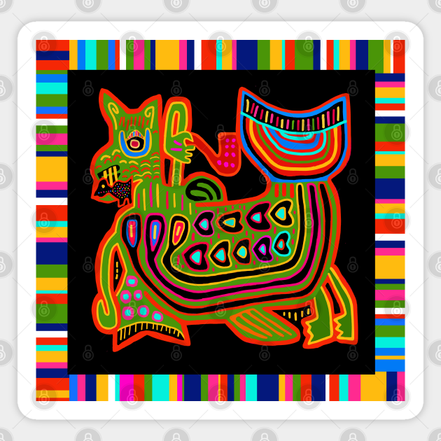 Kuna Indian Serpent Dragon with Bird - Kuna Indian Mola - Sticker ...