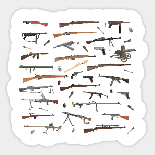 WW2 Weapons Pattern - Ww2 Weapons - Sticker | TeePublic