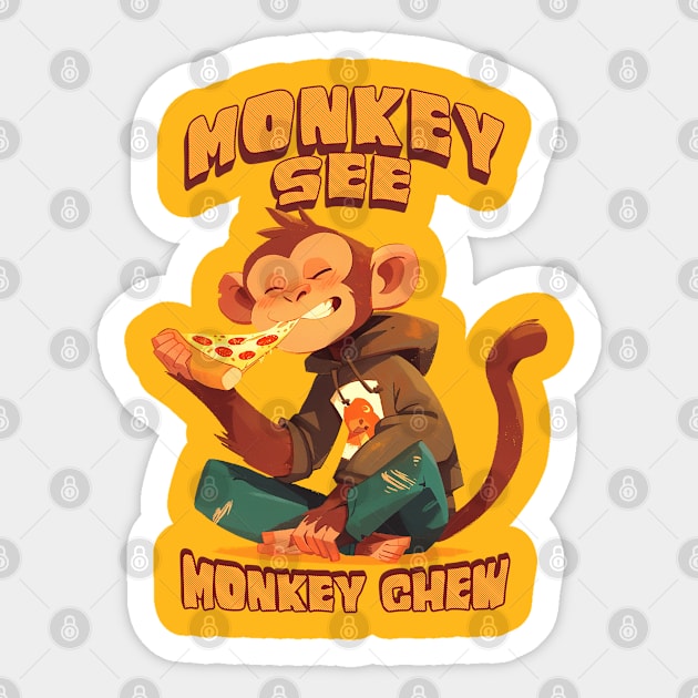 Monkey See Monkey Chew cute monkey eating pizza - Cute Monkey - Sticker ...