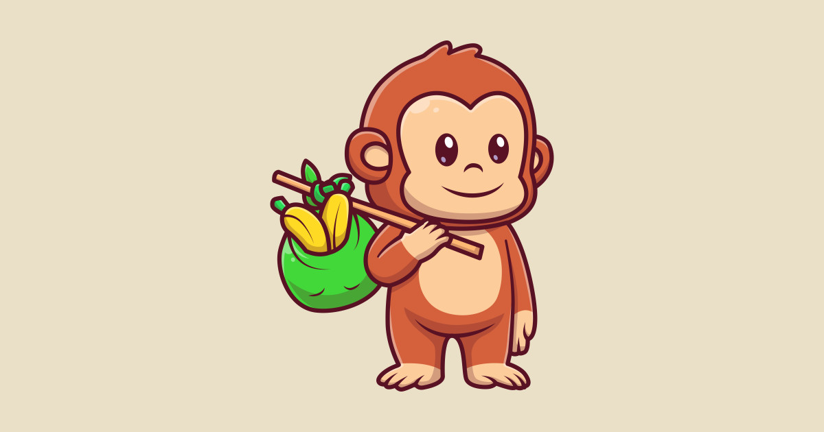 Cute Monkey Bring Banana With Bag Cartoon - Cute Monkey Bring Banana ...