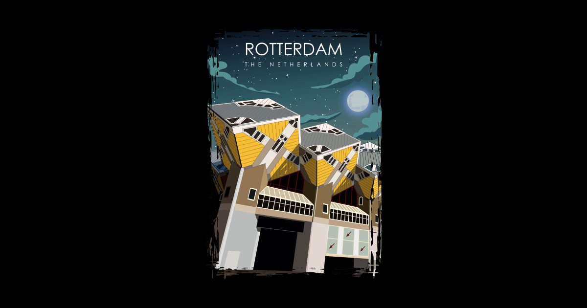 Rotterdam The Netherlands Vintage Minimal Retro Travel Poster at Night ...