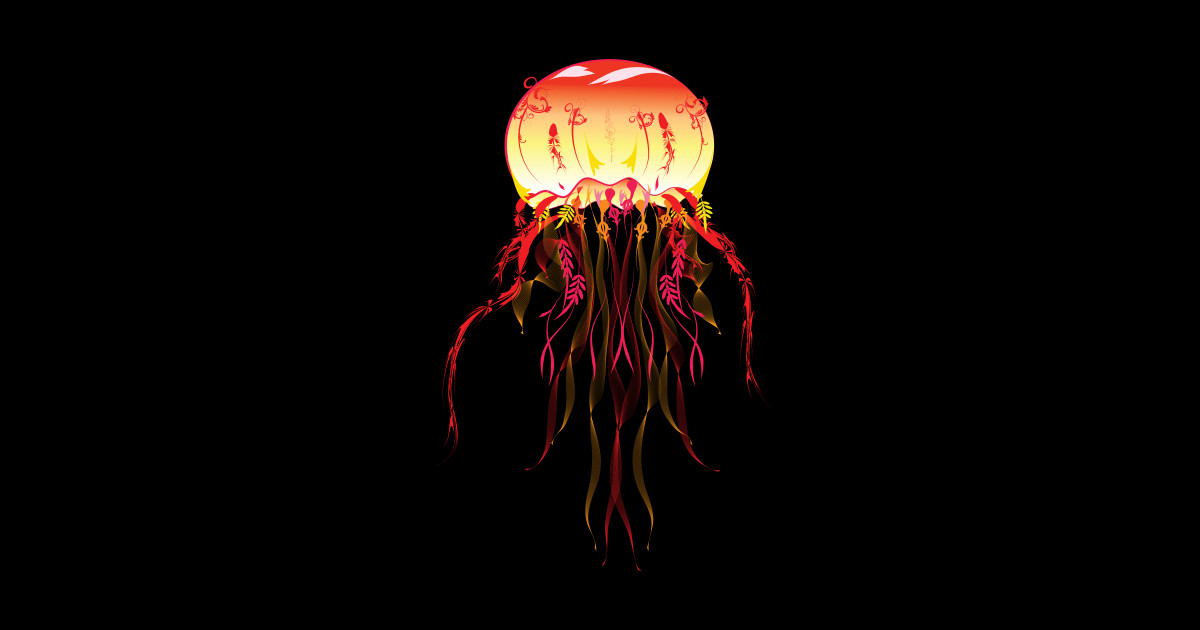 red fire jellyfish - Jellyfish - Sticker | TeePublic