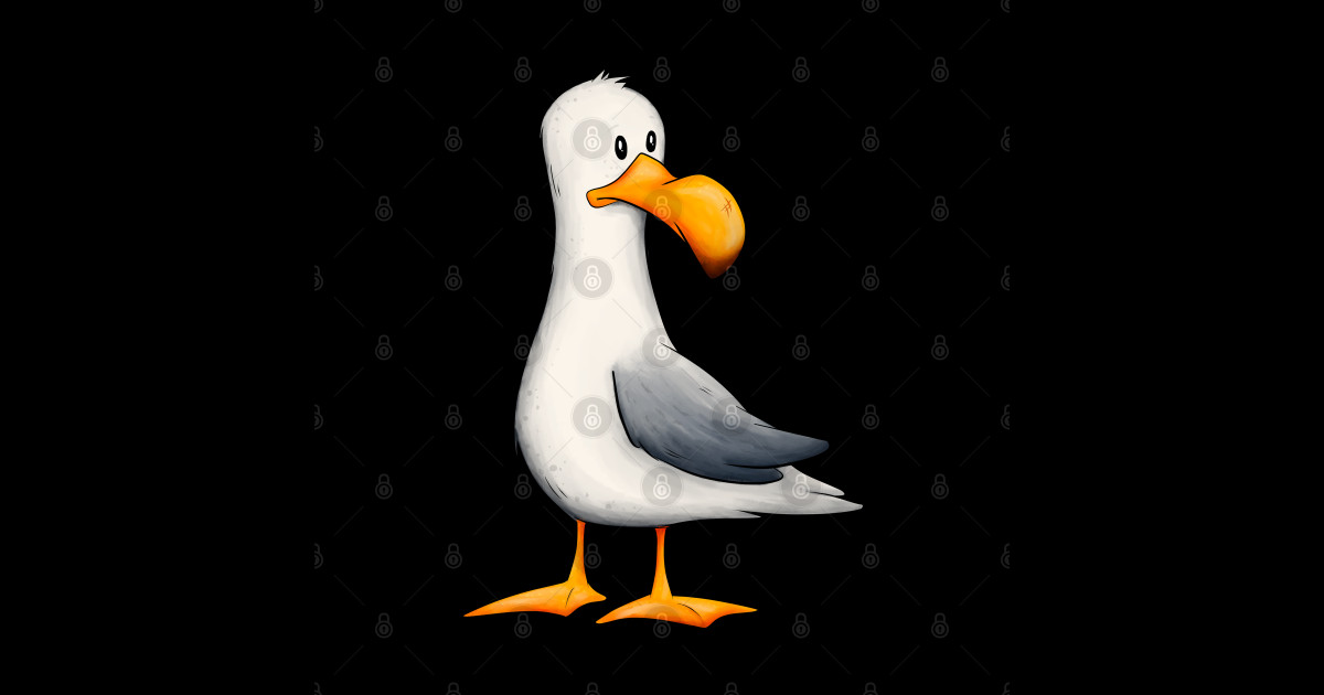 Funny Cartoon Seagull Cute Water-Bird Illustration - Seagull - Sticker ...