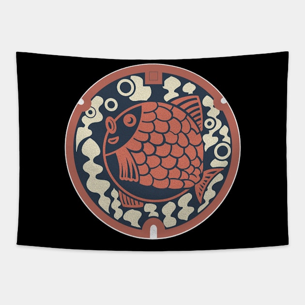 Omu Town Manhole Cover Art - Cute Fish - Tapestry | TeePublic