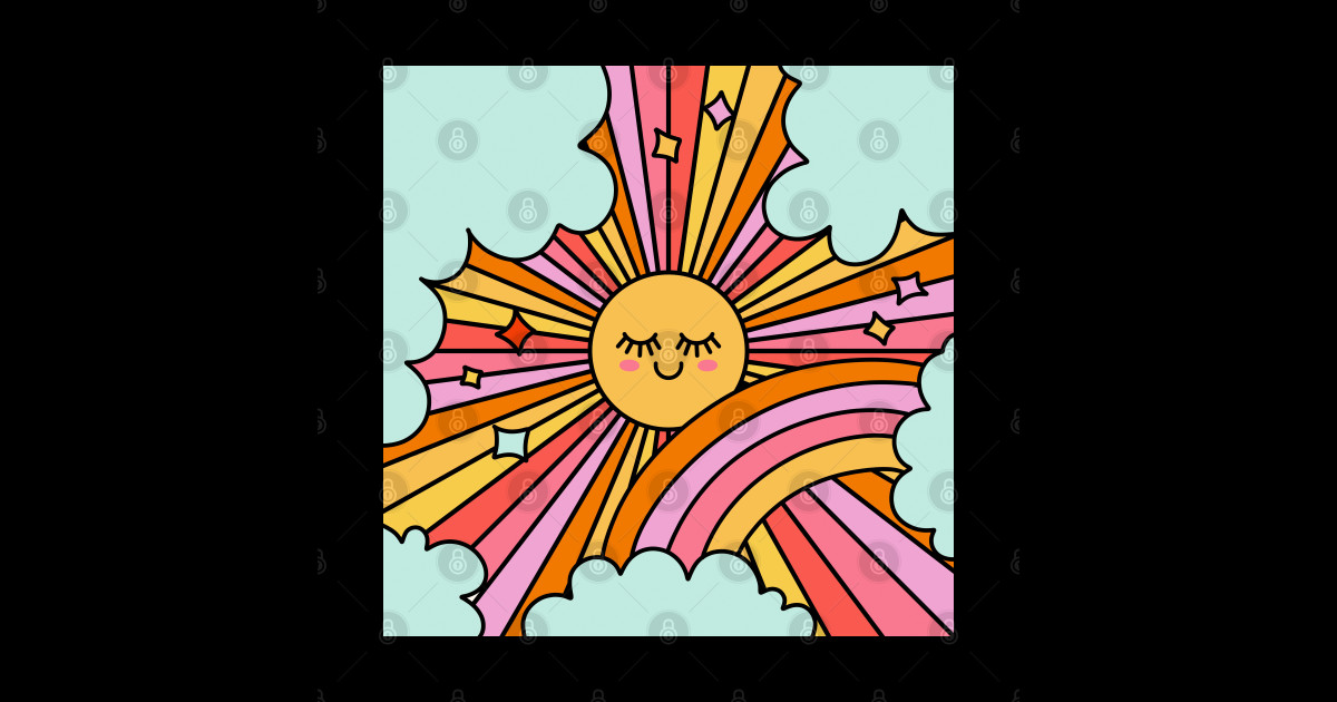 Cute Smiling Sun Retro Groovy 70s Pink Yellow - Cute Smiling Sun Retro ...