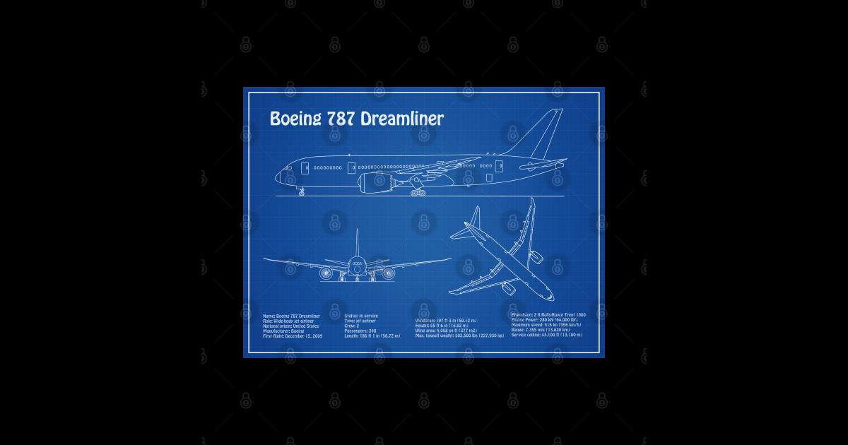 Boeing 787 Dreamliner Airplane Blueprint - AD - Boeing 787 - Posters ...
