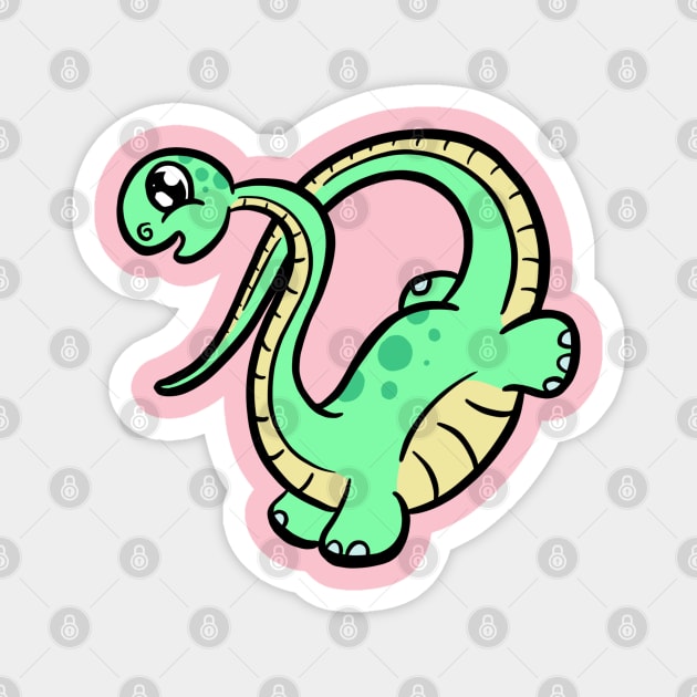 Cute Happy Green diplodocus dinosaur cartoon - Dinosaur - Magnet ...