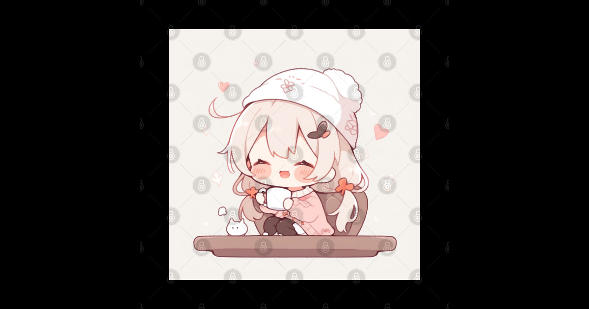 chibi girl drink coffee - Anime - Posters and Art Prints | TeePublic