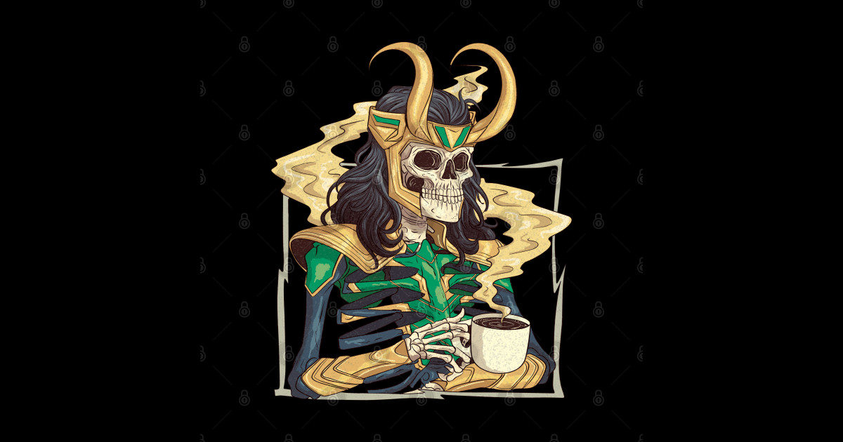 Skeleton God of Mischief - Coffee Art - Villain - Sticker | TeePublic