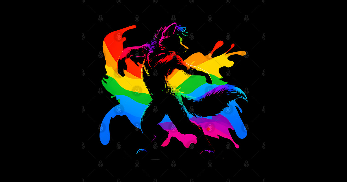 Raving Rainbow LGBTQ Furry Pride Wolf Fursona - Furry - Sticker | TeePublic