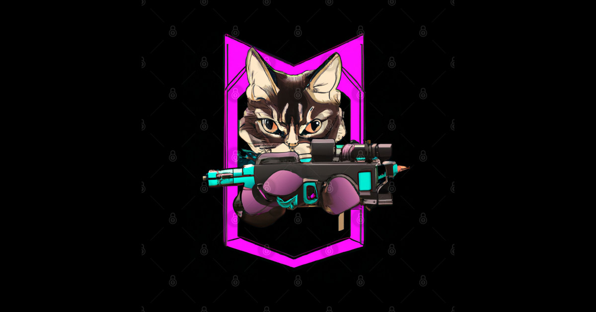 Cyberpunk Kitty - Pew Pew 01 - Sticker | TeePublic