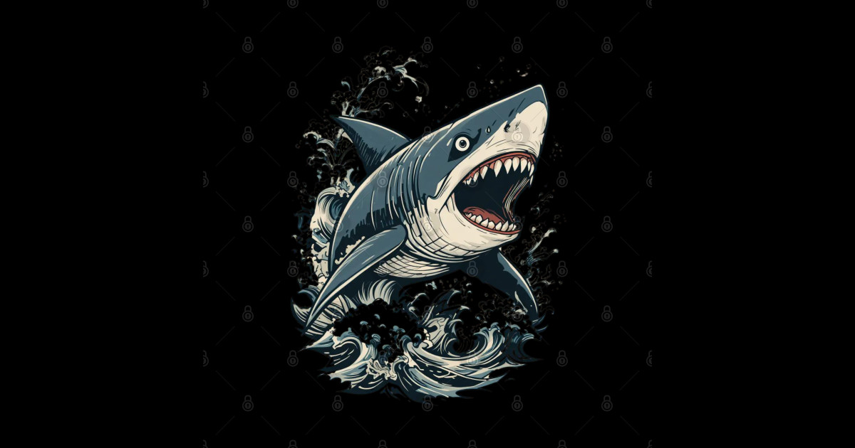 Rampaging Shark - Japanese Ukiyo-e Style - Shark - Sticker | TeePublic