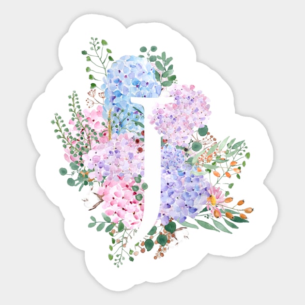 botanical monogram alphabet J hydrangea flowers - Botanical Monogram ...