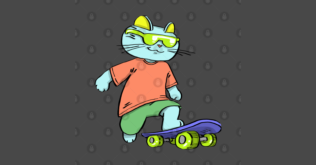 Skater Cat - Cats - T-Shirt | TeePublic