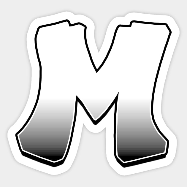 Letter M - White / Grey fade - M - Sticker | TeePublic