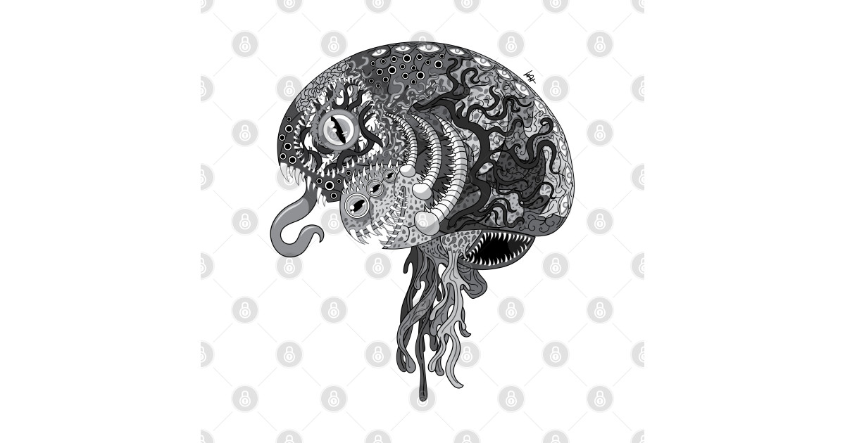 Eldritch Brain (Grayscale) - Brain - T-Shirt | TeePublic