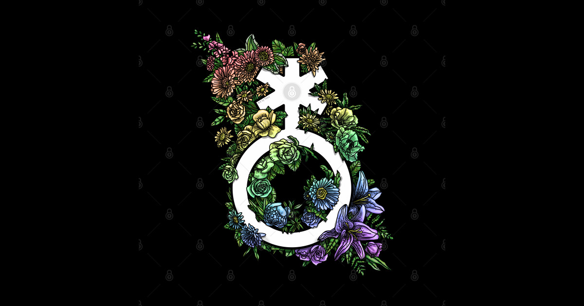 Non-binary Symbol Flowers Rainbow - Nonbinary - Sticker | TeePublic