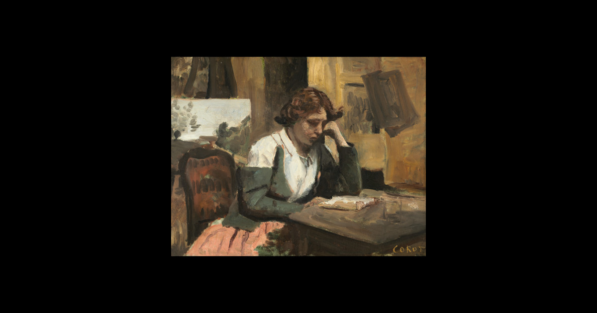 Young Girl Reading by Jean-Baptiste-Camille Corot - Corot - Sticker ...