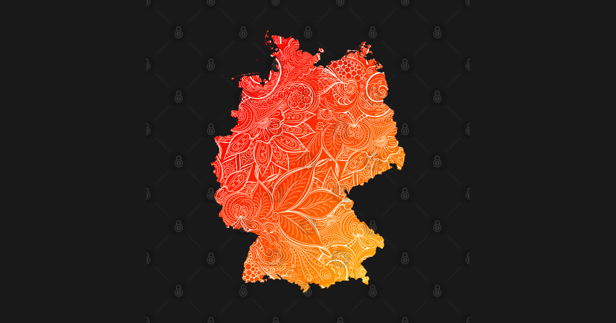 Colorful mandala art map of Germany with text in red and orange ...