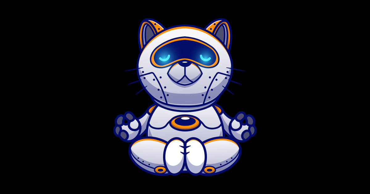 Cute Cat Robot Meditation Yoga Cartoon - Cute Cat Robot Meditation Yoga ...