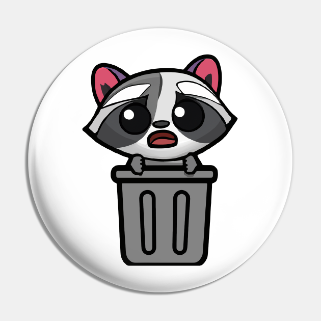 Kawaii Cute Raccoon in Garbage Trash - Kawaii - Pin | TeePublic