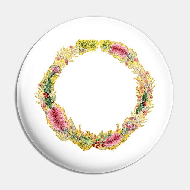 An Australian Native Floral Wreath - Christmas - Pin | TeePublic